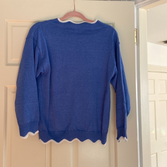 Sweaters | Fun Light Weight Periwinkle Sweater With White Piping | Poshmark